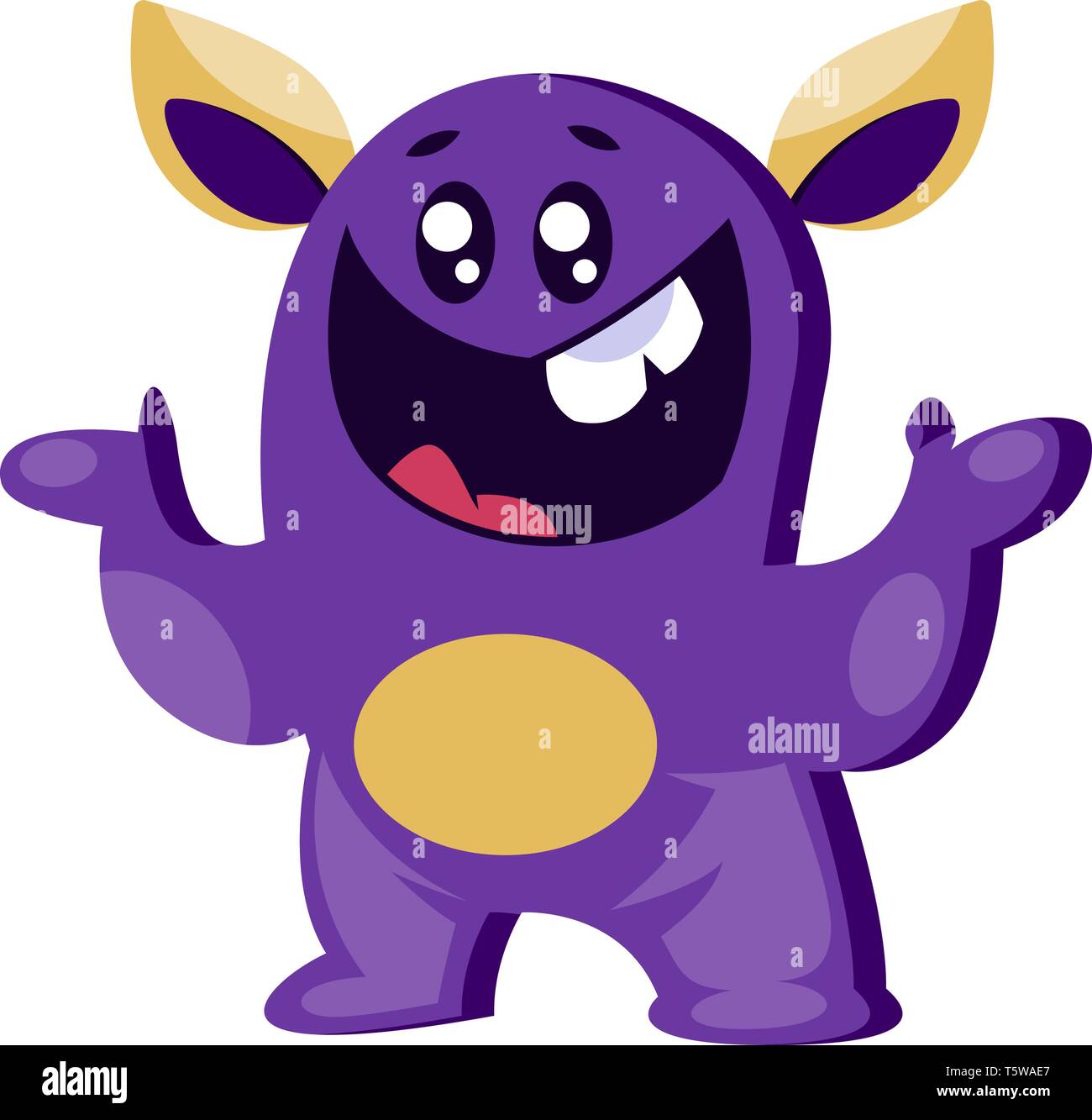 Smilling purple monster with spreaded hands vector illustration on a ...