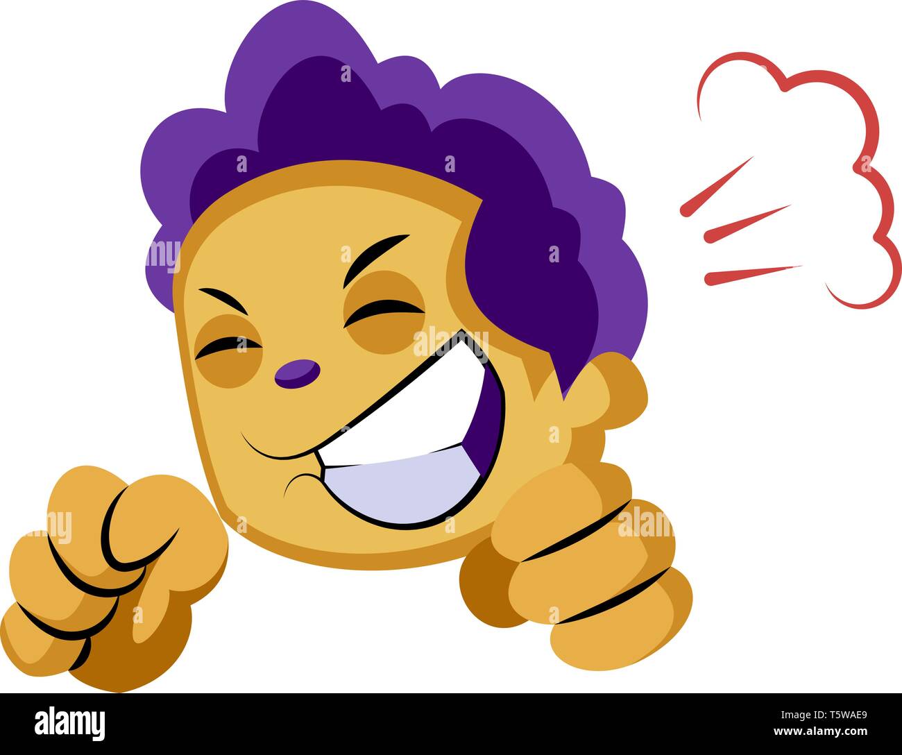 Excited yellow boy with purple hair vector sticker illustration on a ...