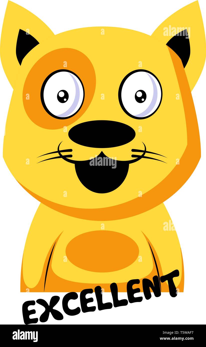 Smilling yellow cat saying Excellent vector illustration on a white ...