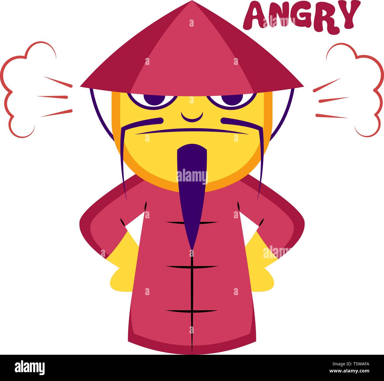 Angry Chinese man in pink suit vector illustration on a white ...