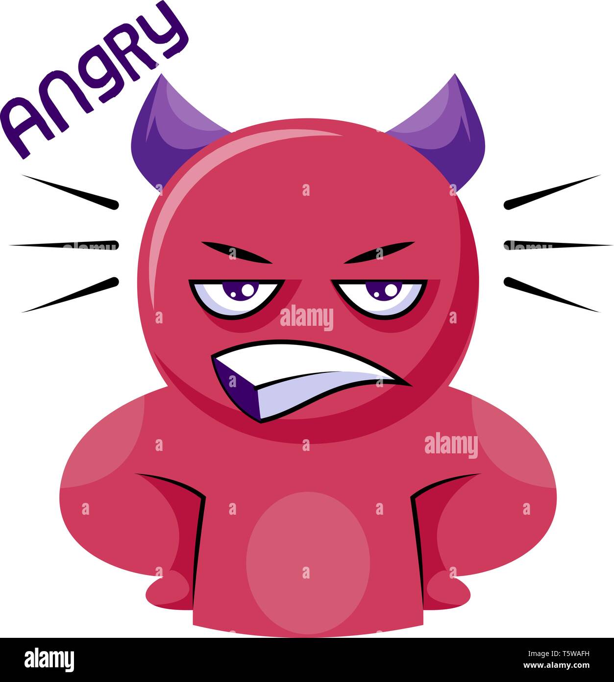 Angry pink monster with purple horns vector illustration on a white ...