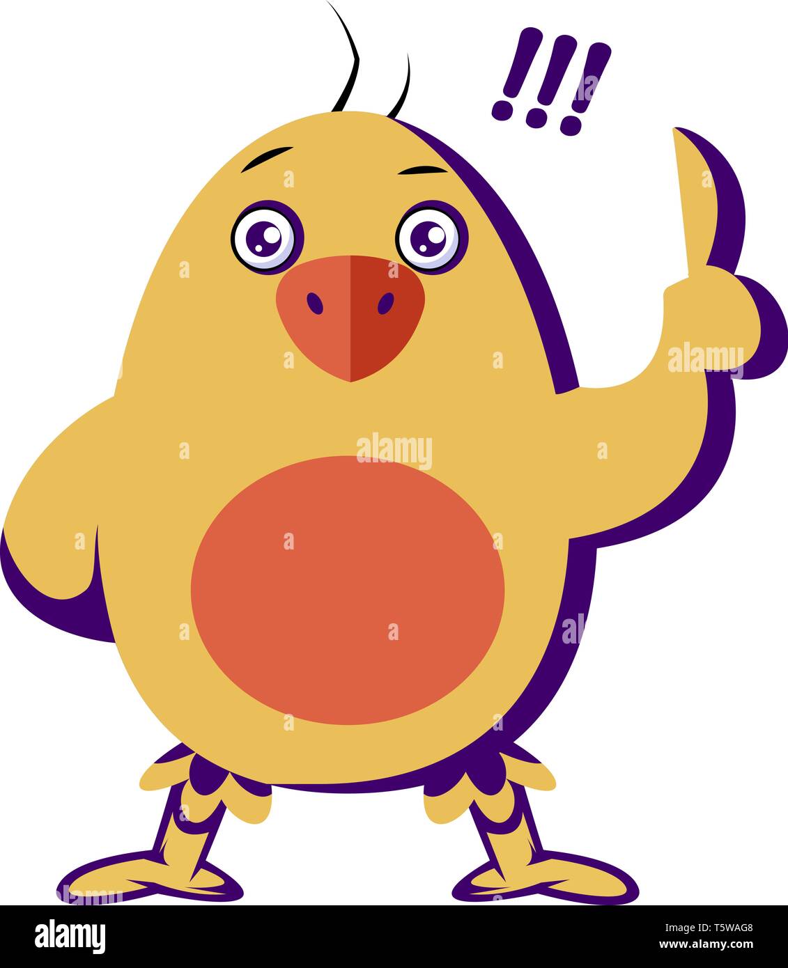 Yellow chicken showing one finger up vector illustration on a white ...