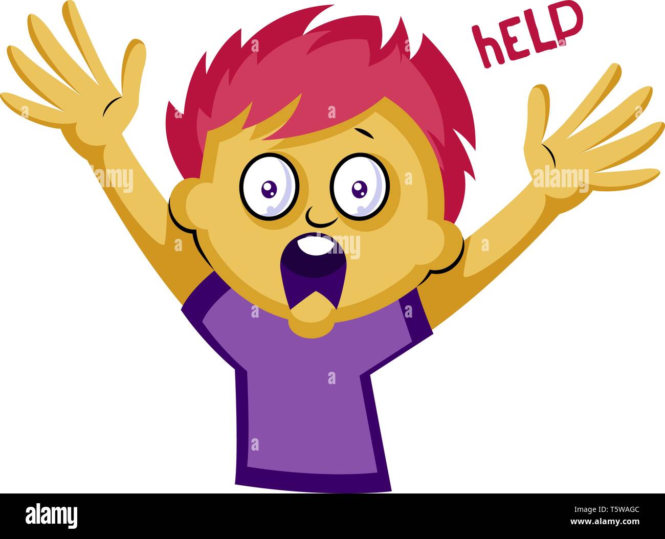 Scared boy with pink hair waving for help vector illustration on a ...