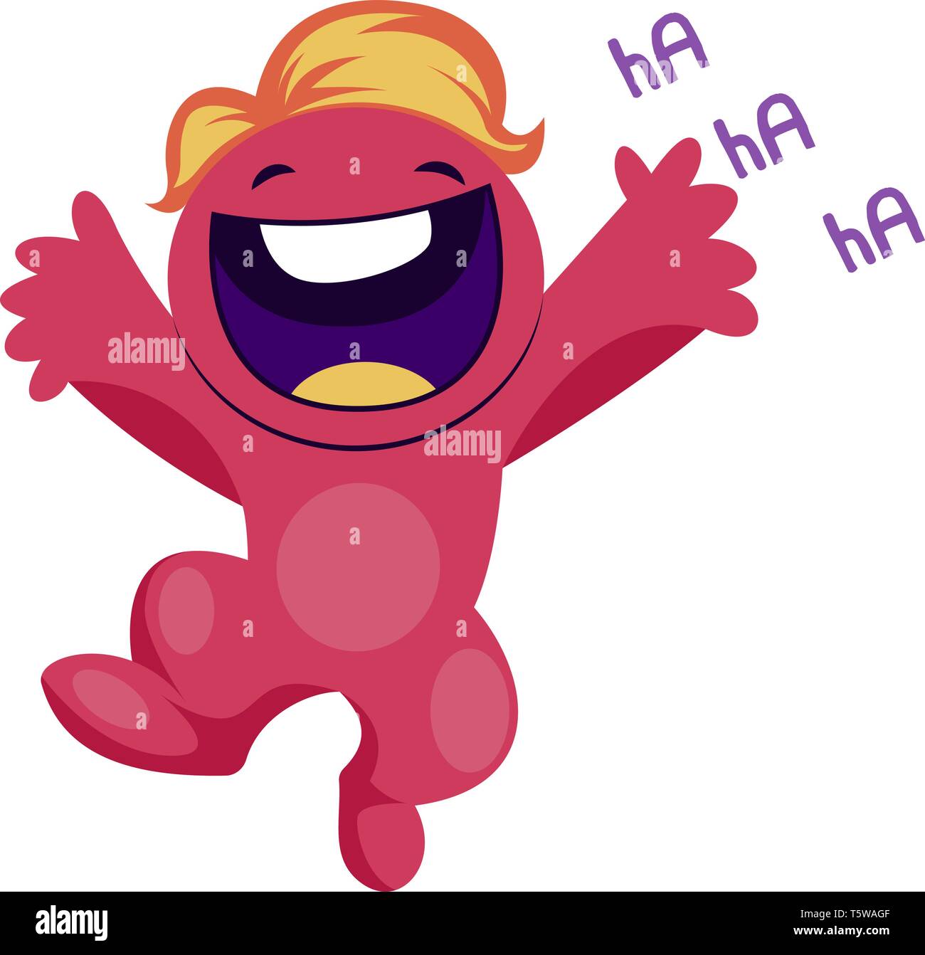 Cheerful pink monster jumping around vector illustration on a white ...
