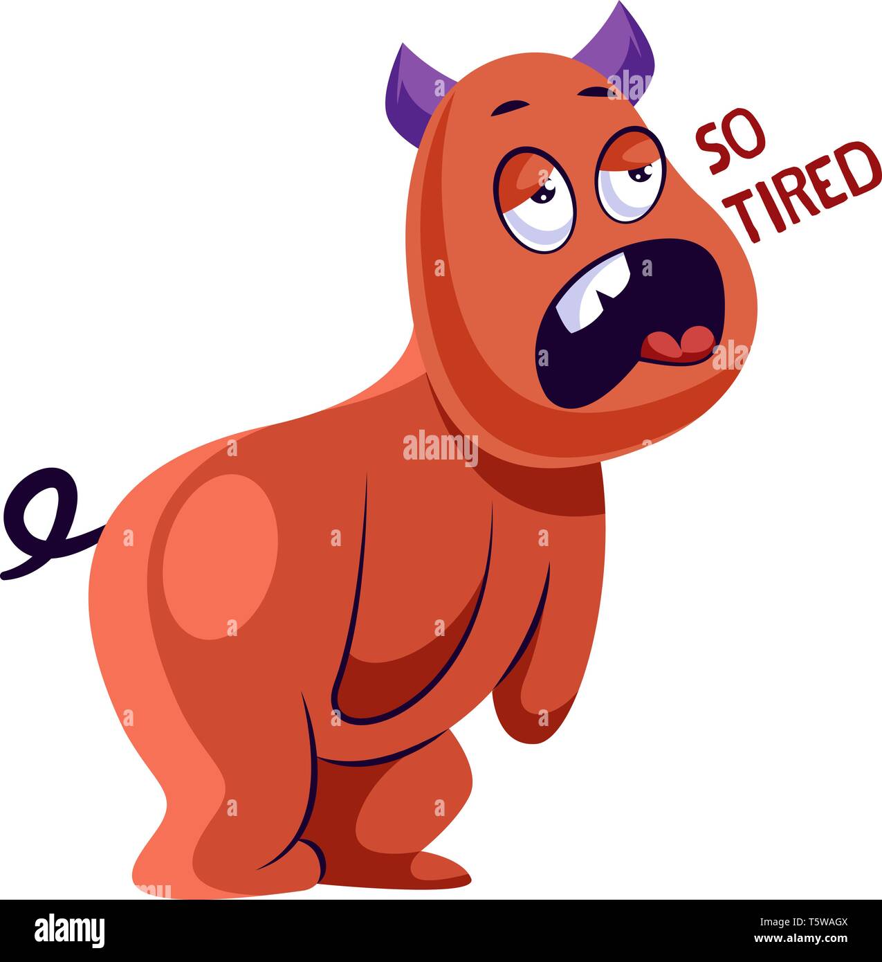 Tired red monster with purple horns vector illustration on a white ...
