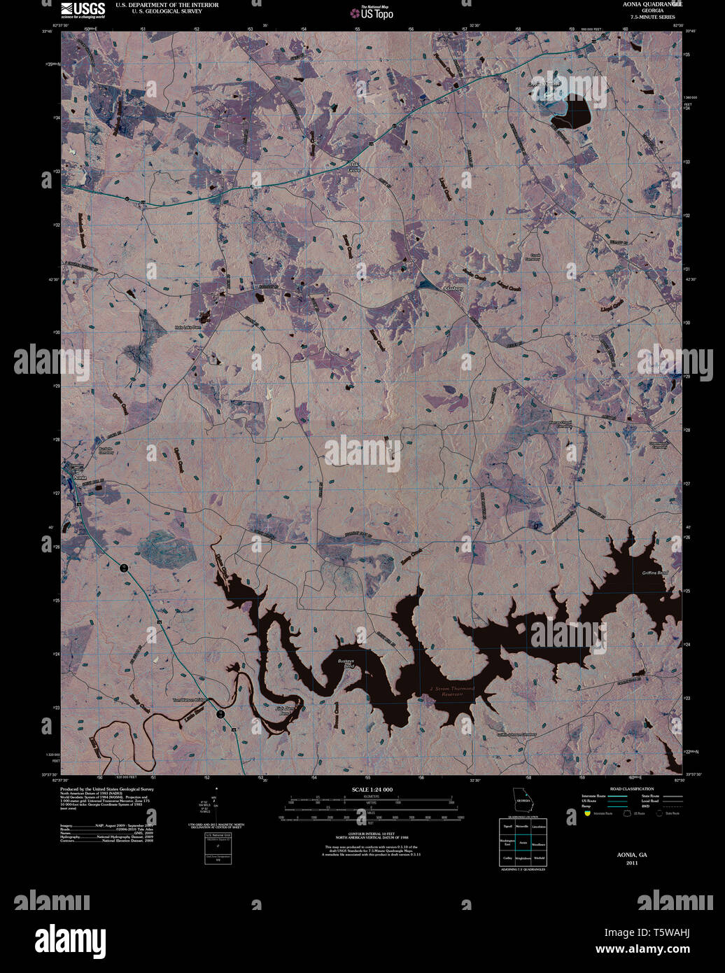 USGS TOPO Map Georgia GA Aonia 20110331 TM Inverted Restoration Stock ...