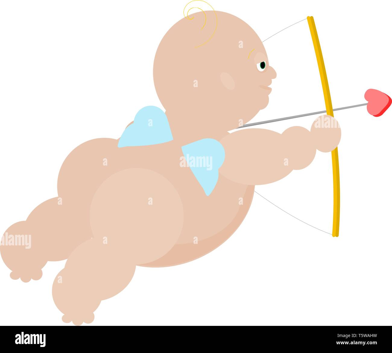 A Flying Cupid with sky-blue wings throwing heart shape arrow vector ...