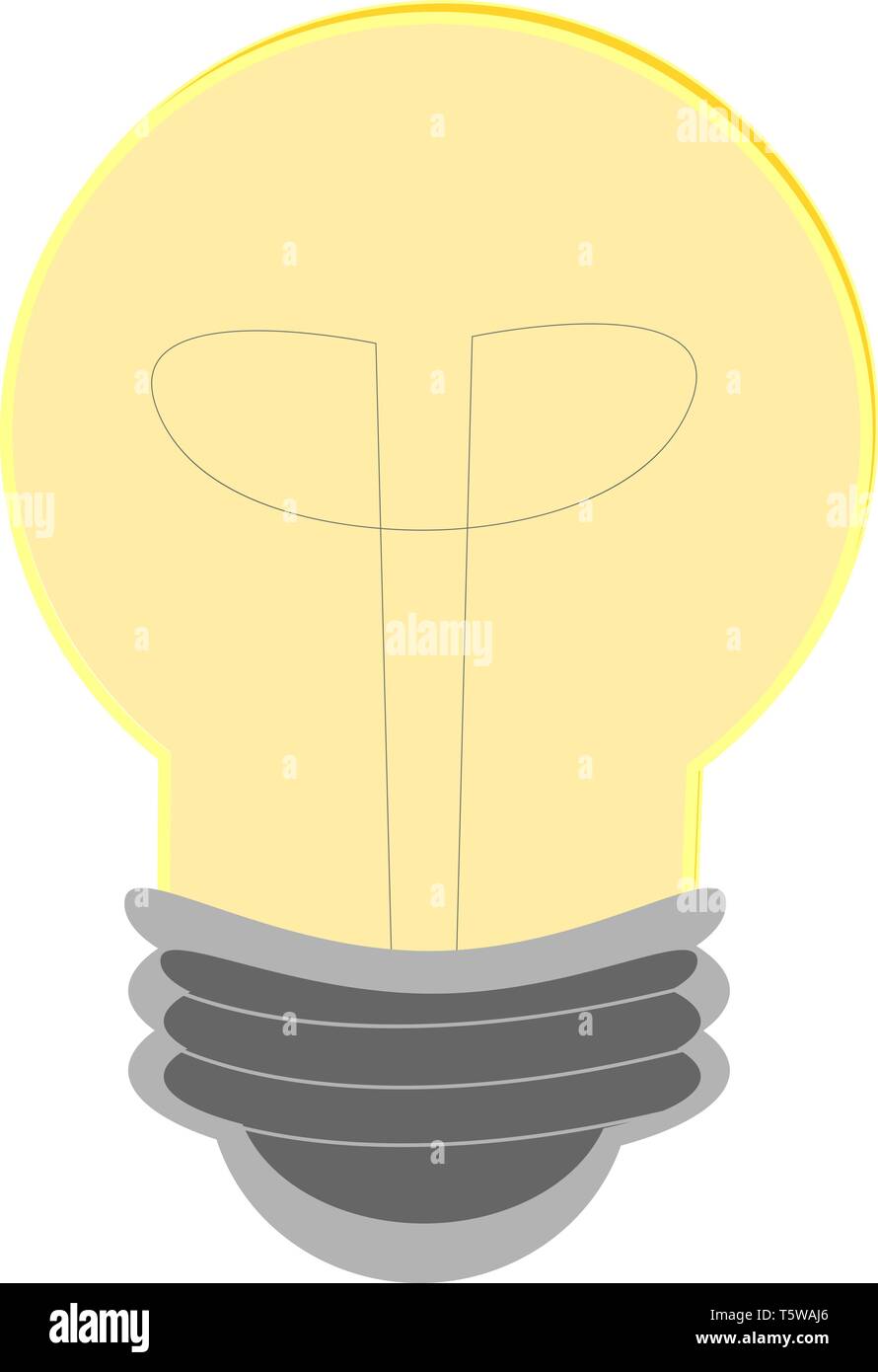 A Light Bulb with filament with yellow border and grey base in white ...