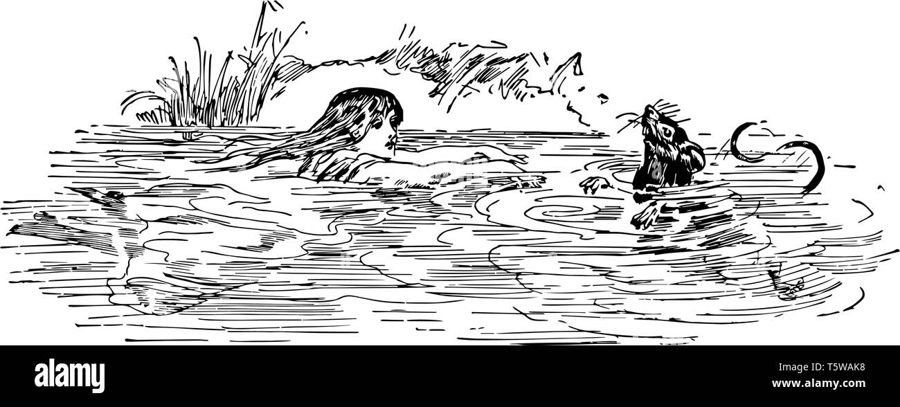 Alice in Wonderland this scene shows a female swimming in water and ...