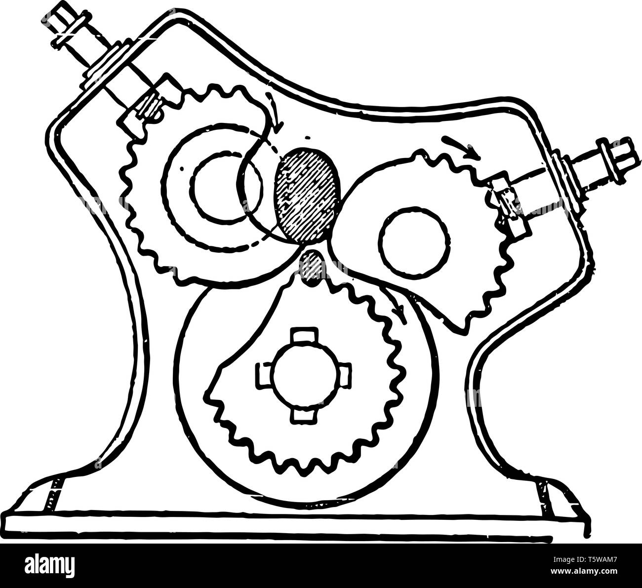This illustration represents Revolving Squeezer vintage line drawing or ...