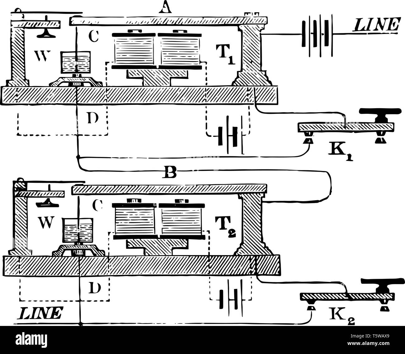 This illustration represents function of Acoustic Transmitter vintage ...