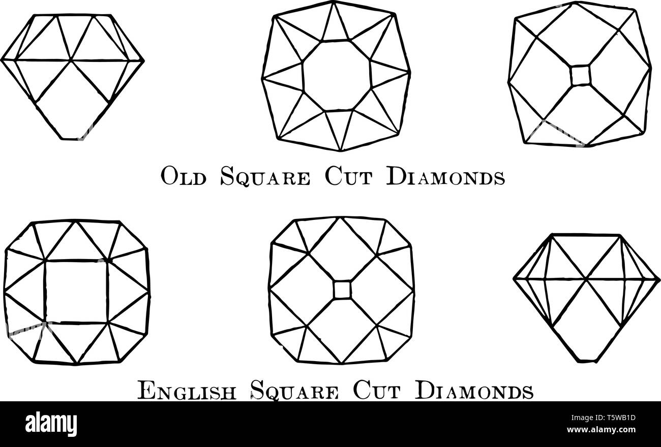 This diagram represents Square Cut Diamonds vintage line drawing or ...