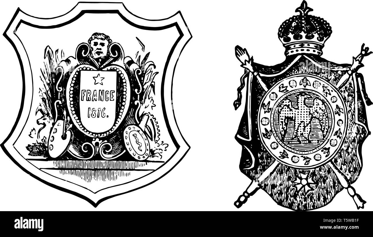 Coat of Arms or the French Republic and Imperial Arms, vintage line ...