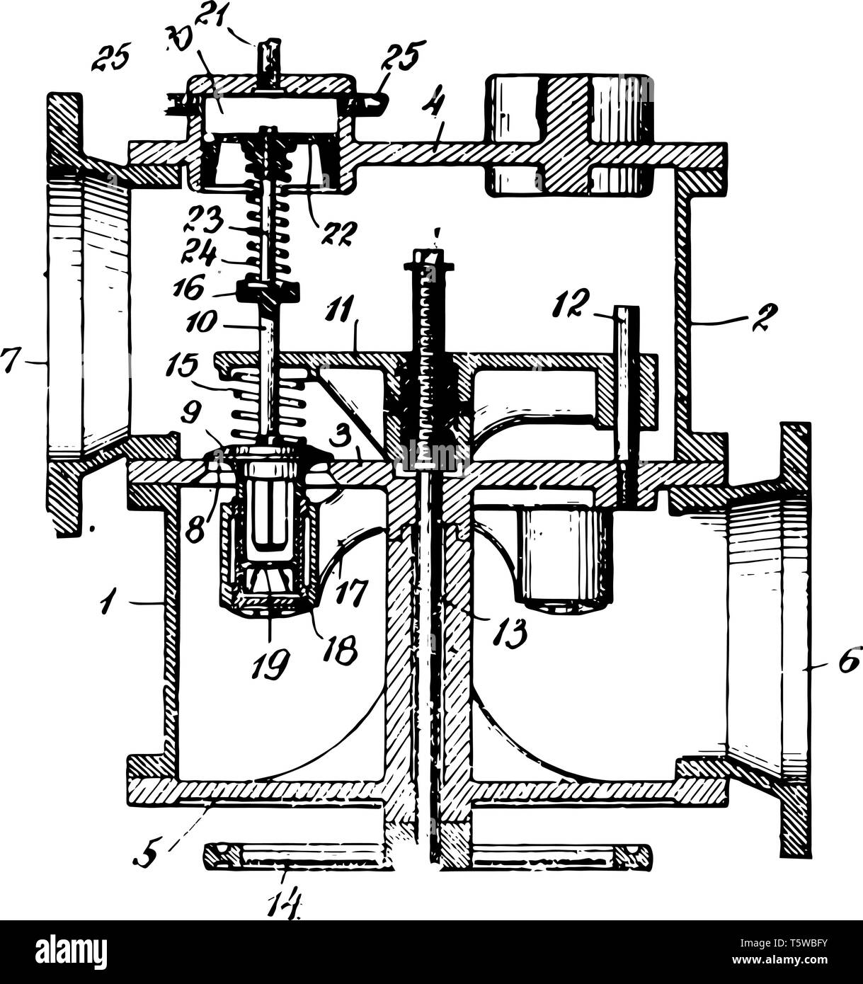 This illustration represents work function of Fluid Valve vintage line ...