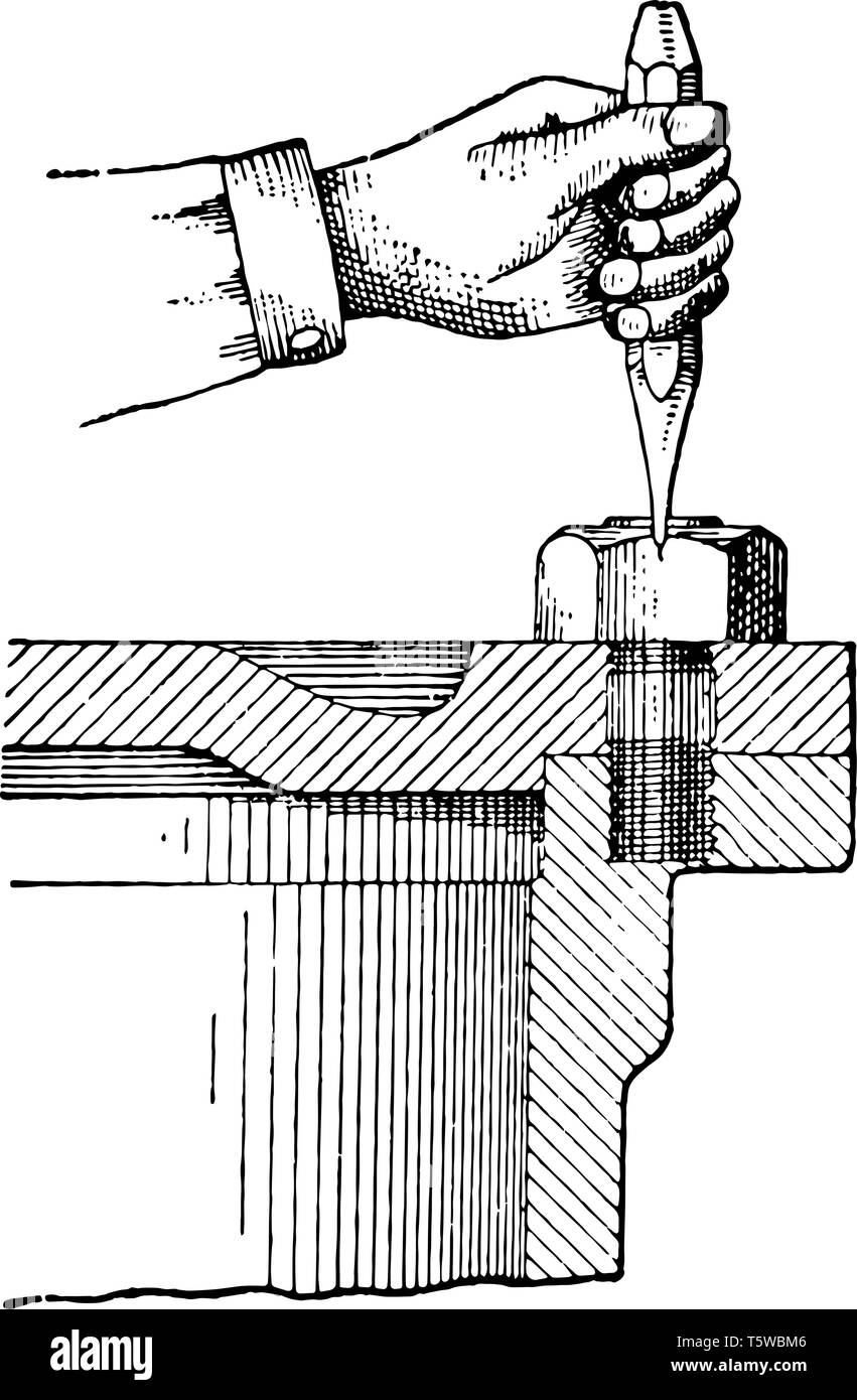 Removing Rusted Nuts which is using by Chisel, vintage line drawing or ...