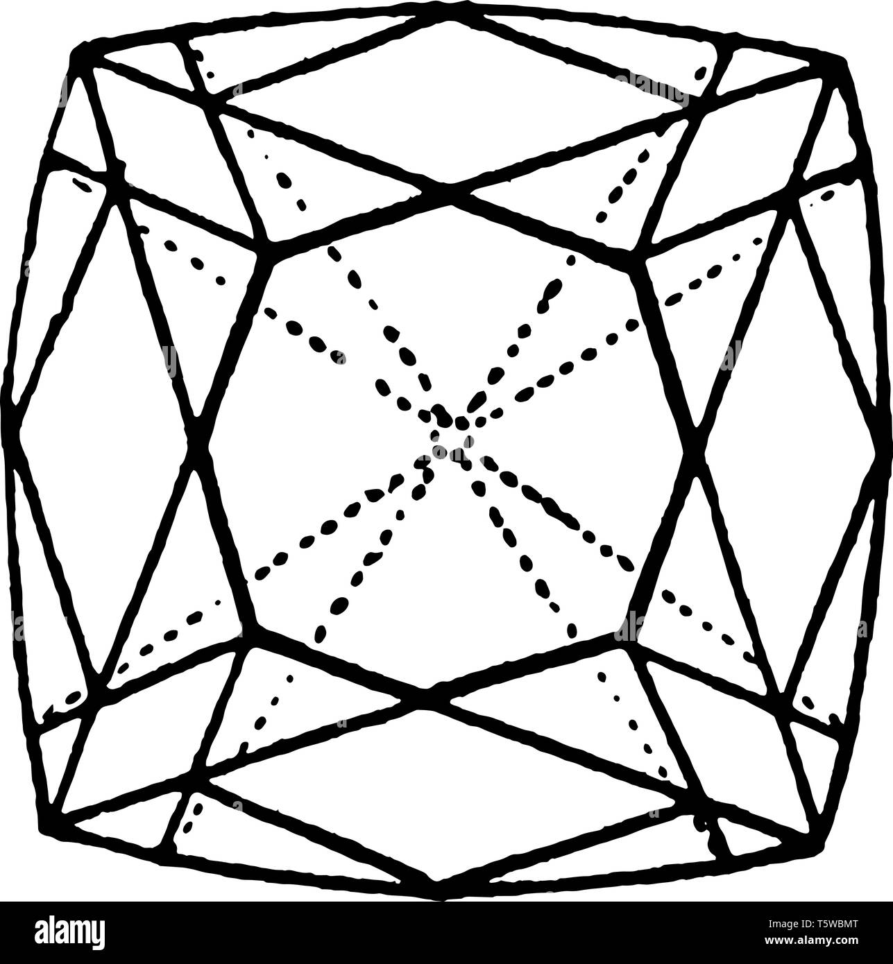 Brilliant Cut of a gemstone, vintage line drawing or engraving ...