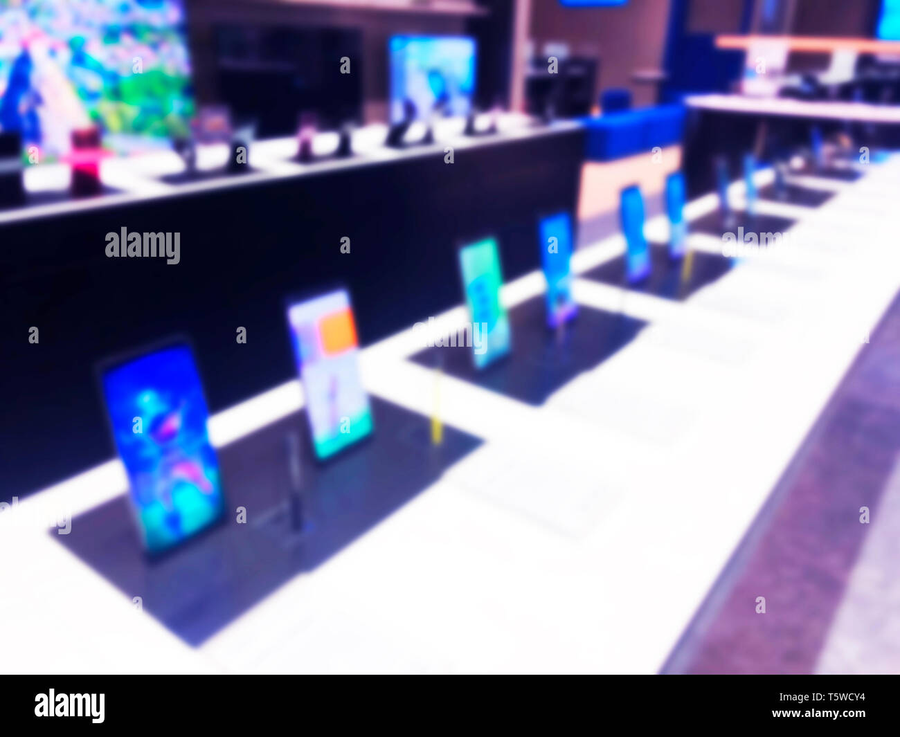 Abstract blur background with mobile store boutique in shopping mall ...