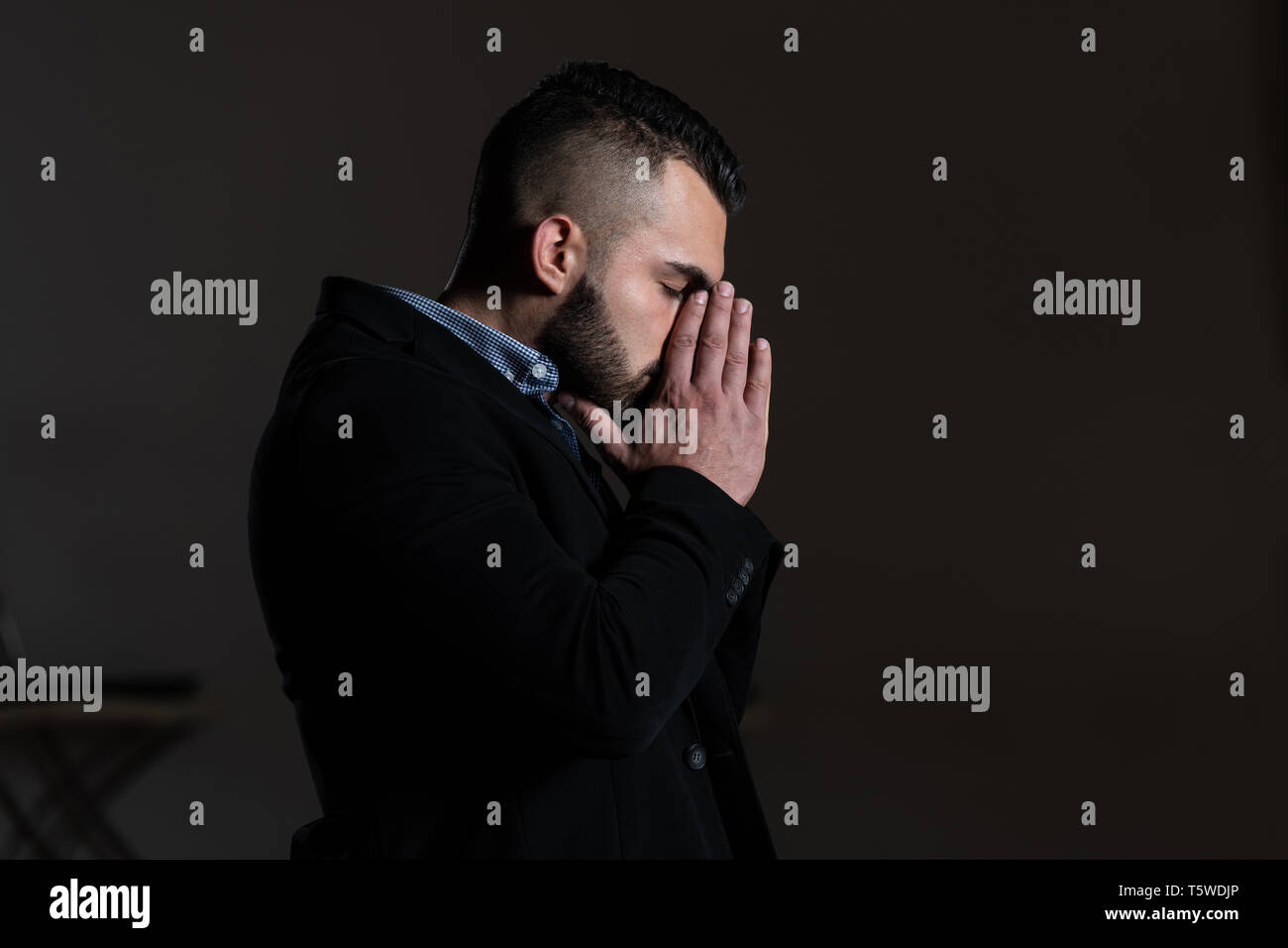 Attractive Man Making Traditional Prayer to God Allah in the Mosque ...