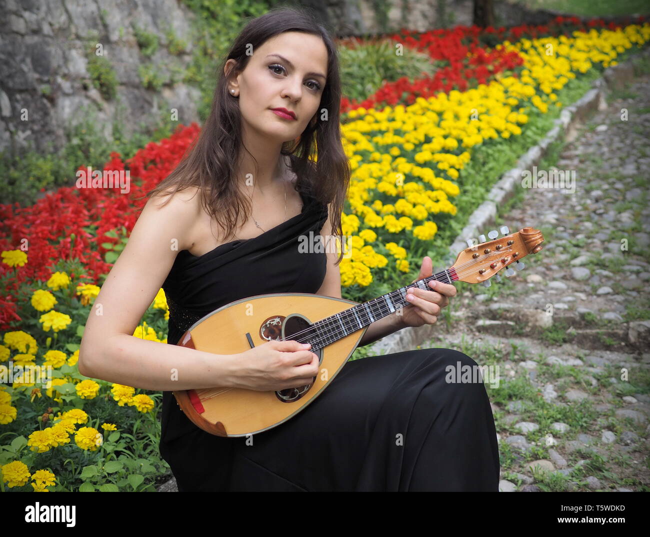 Musician posing with beautiful italian mandolin Stock Photo - Alamy