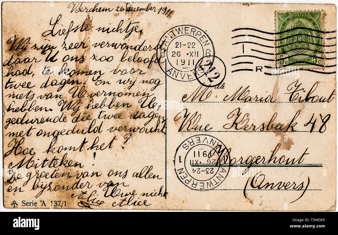 A vintage postcard with handwritten text , back side Stock Photo - Alamy