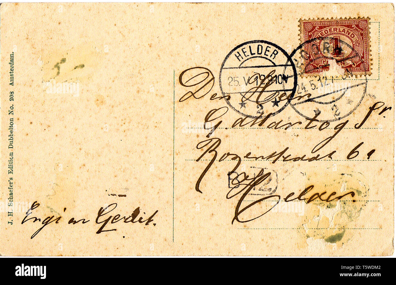 A vintage postcard with handwritten text , back side Stock Photo - Alamy