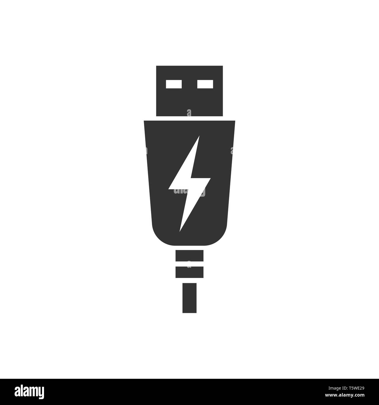 Usb cable icon in flat style. Electric charger vector illustration on ...