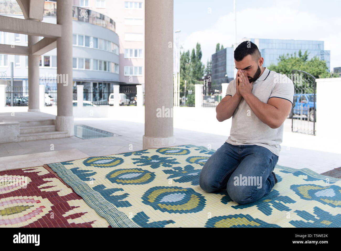 Muslim Man Making Traditional Prayer to God Allah in the Mosque Stock ...