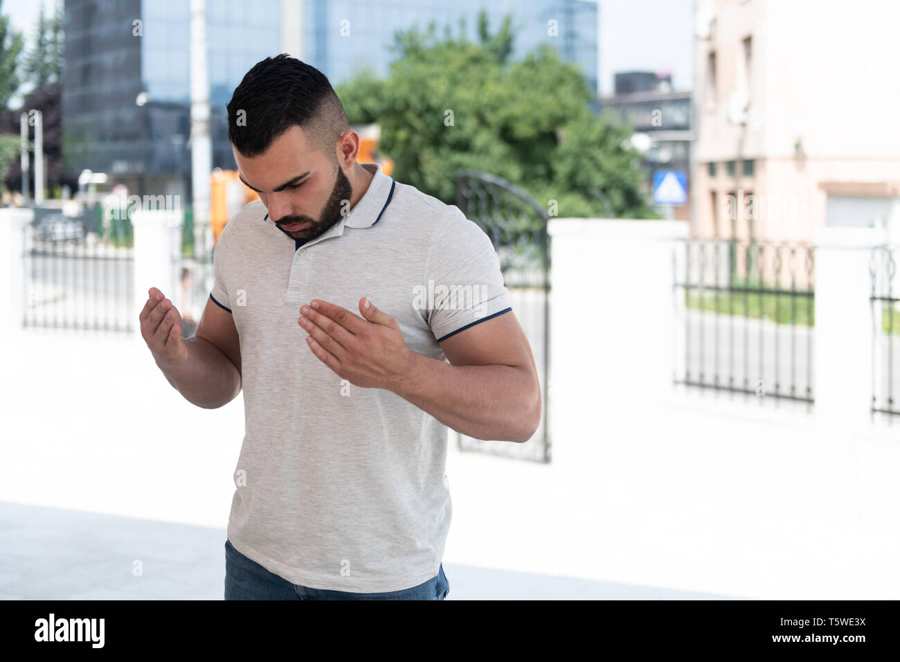 Muslim Man Making Traditional Prayer to God Allah in the Mosque Stock ...
