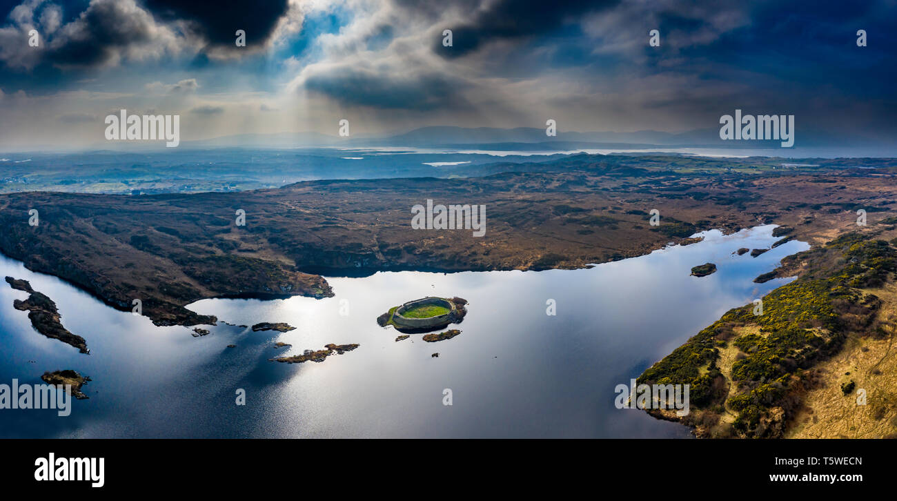 Aerial view of Lough Doon between Portnoo and Ardara which is famous ...
