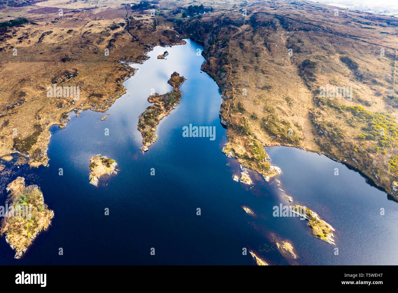 Aerial view of Lough Doon between Portnoo and Ardara which is famous ...