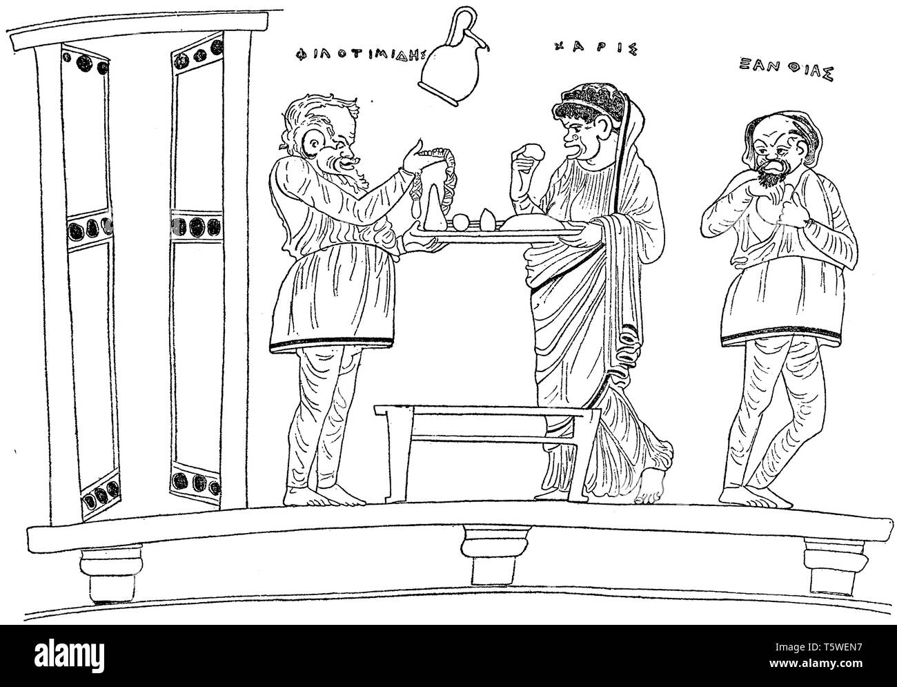 Scene from a farce. Depicted on a milk jug originating from Rola Stock ...