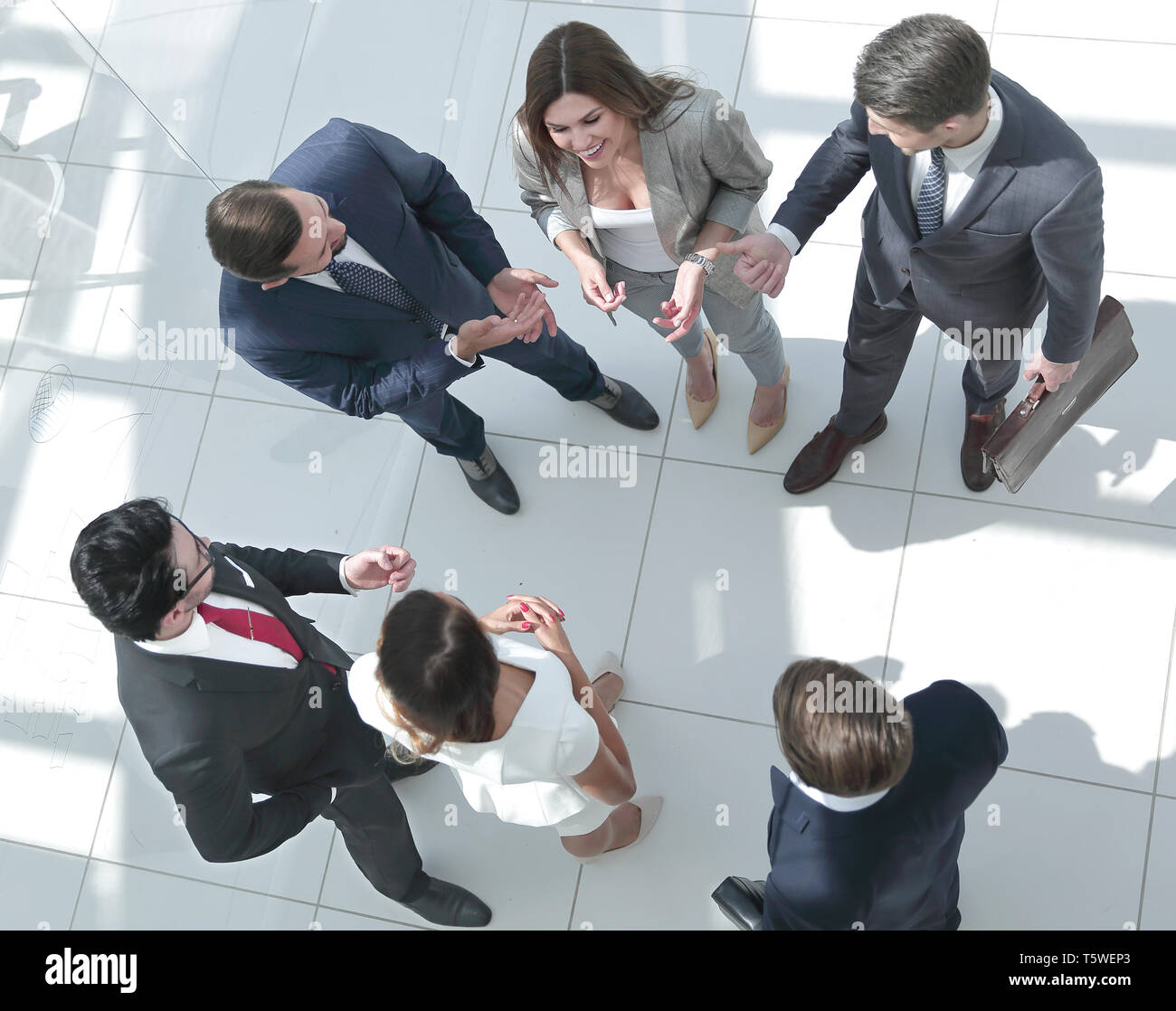 top view. employees discussing important issues. photo with text space ...