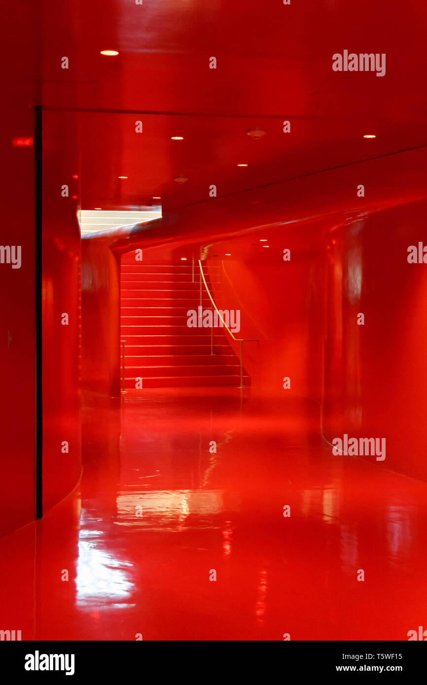 The red room and connecting stair case of Seattle public library, the ...