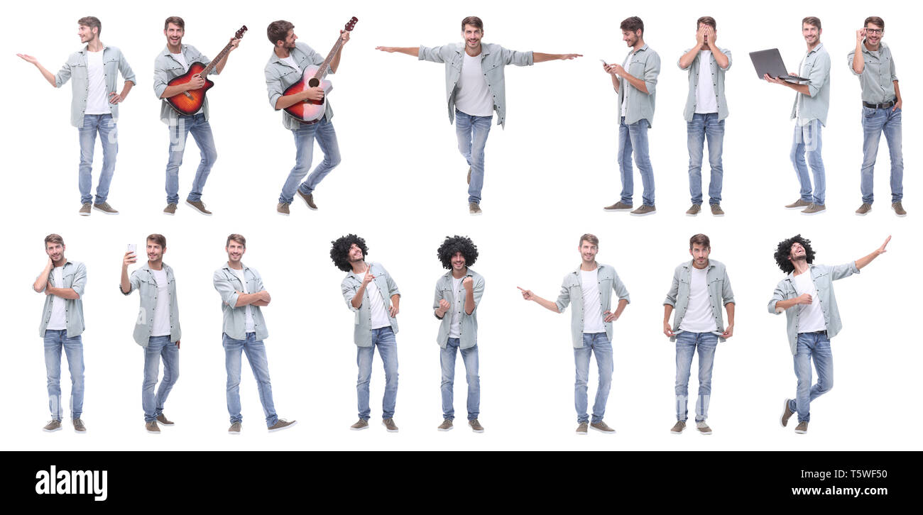 collage of photos of a modern handsome guy.isolated on white background ...