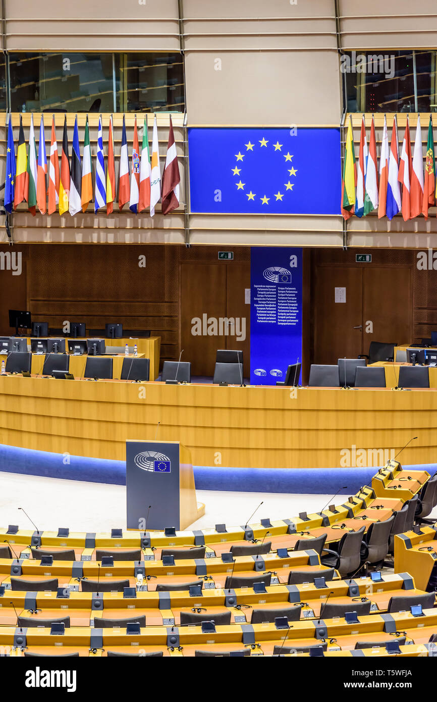 Close-up view on the desk of the president in the hemicycle, the ...