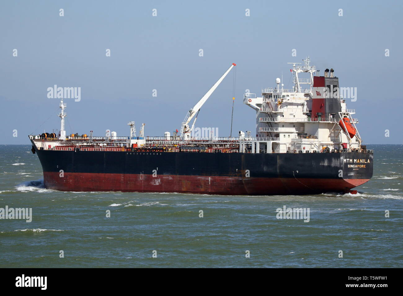 The tanker MTM Manila passes on April 10, 2019, the Maasvlakte at the ...