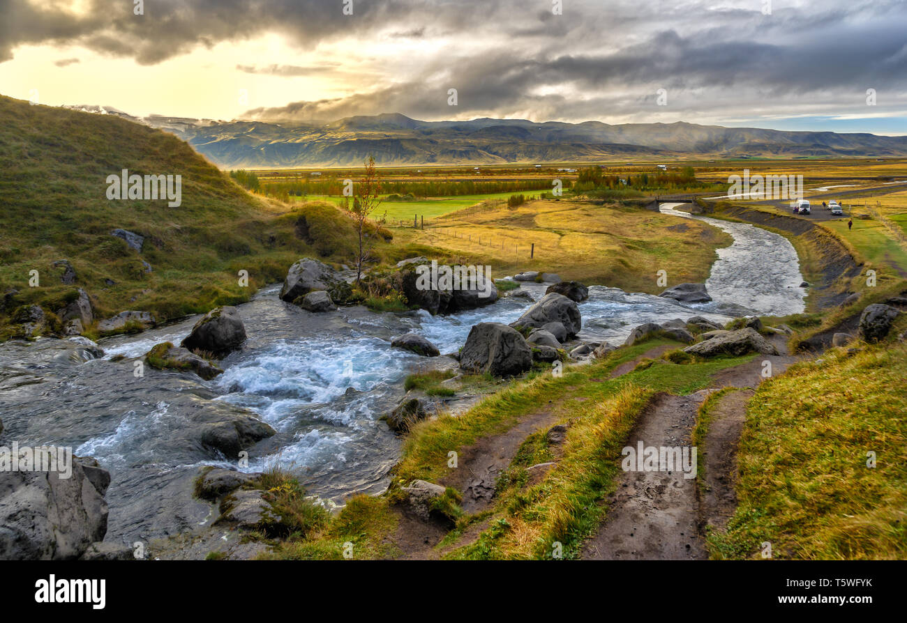 Gluggafoss waterfall in the southern part of Iceland. A cascading ...