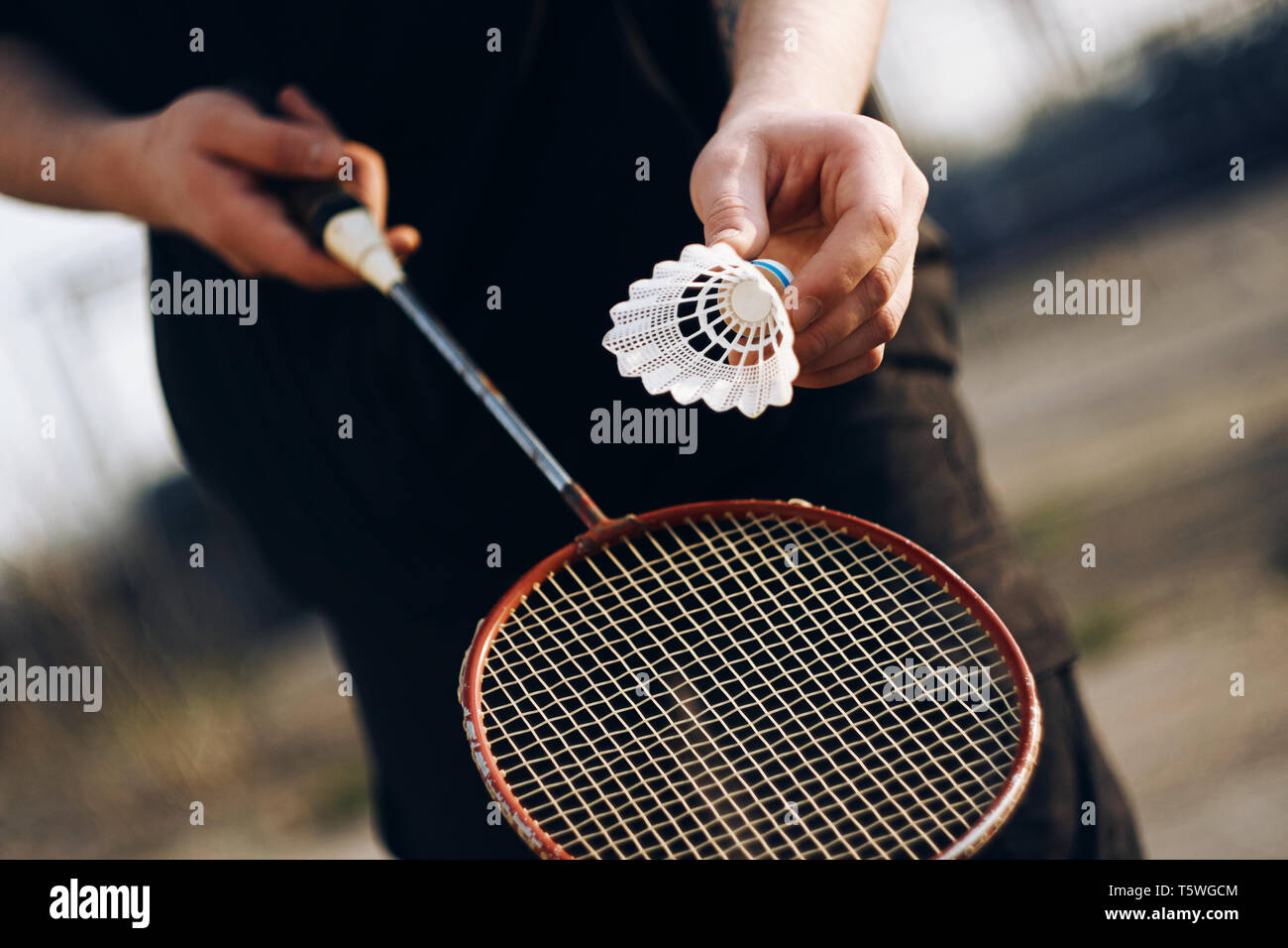Hand holding badminton racket shuttlecock hi-res stock photography and ...