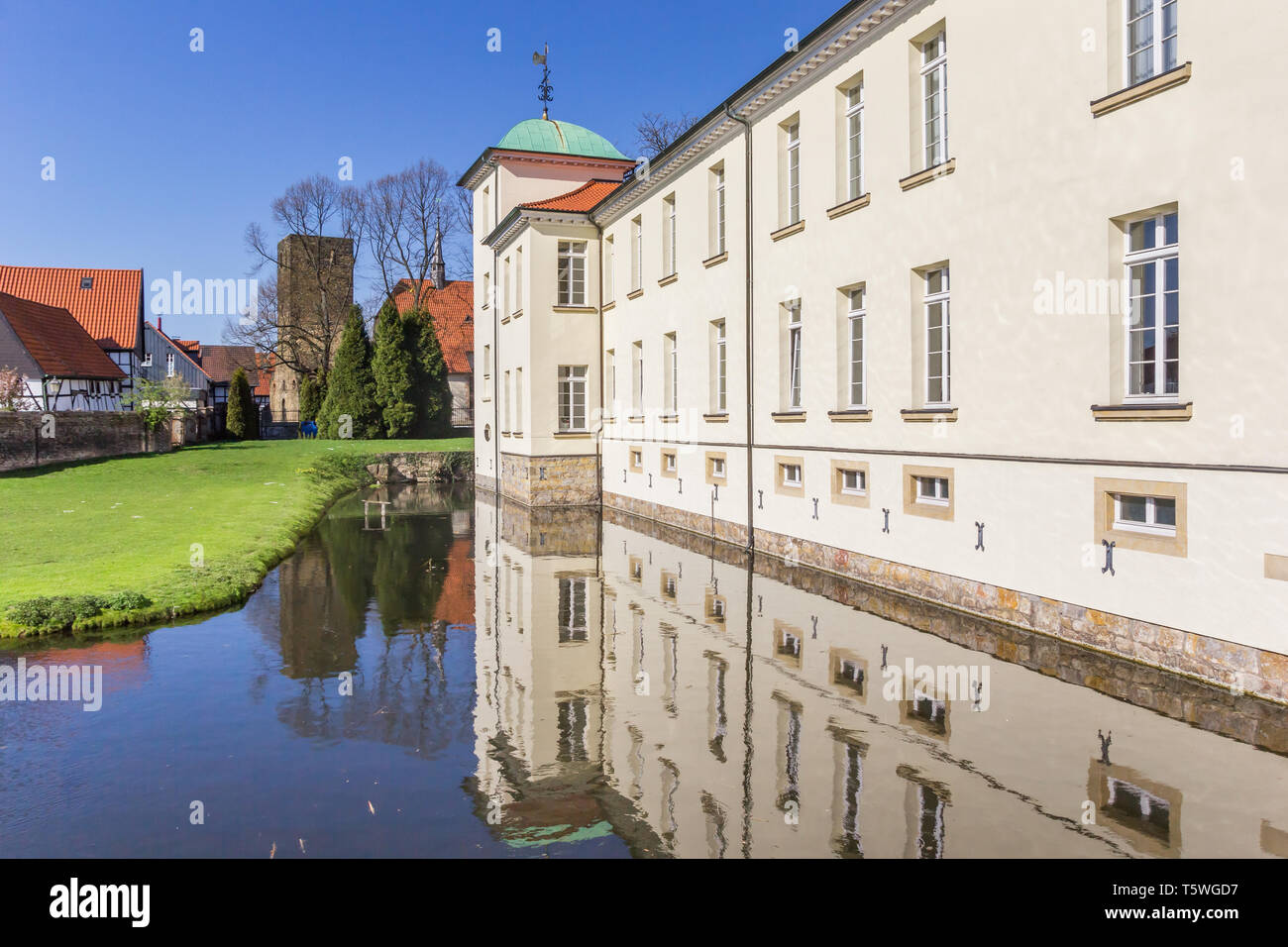 Castle Westerholt with reflection in the water in Germany Stock Photo ...