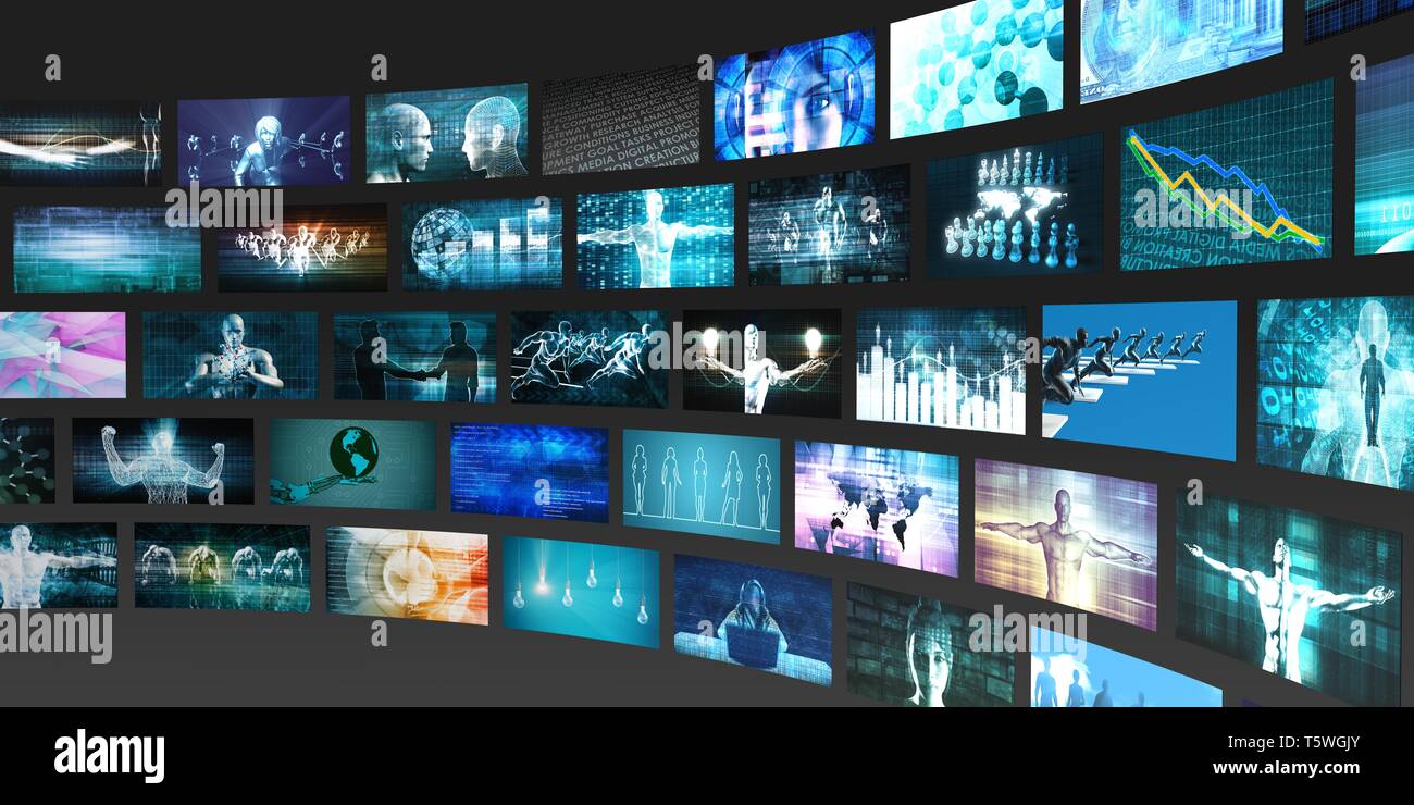 Media Technologies Concept as a Video Wall Background Stock Photo - Alamy