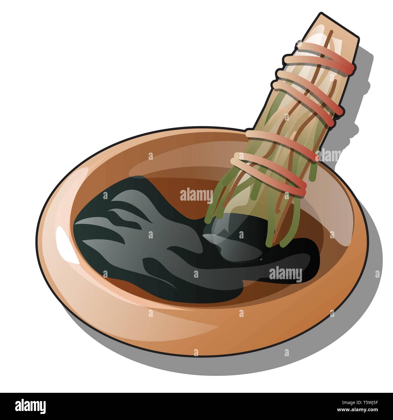 The process of filling the tied tube of plants with a black powder ...