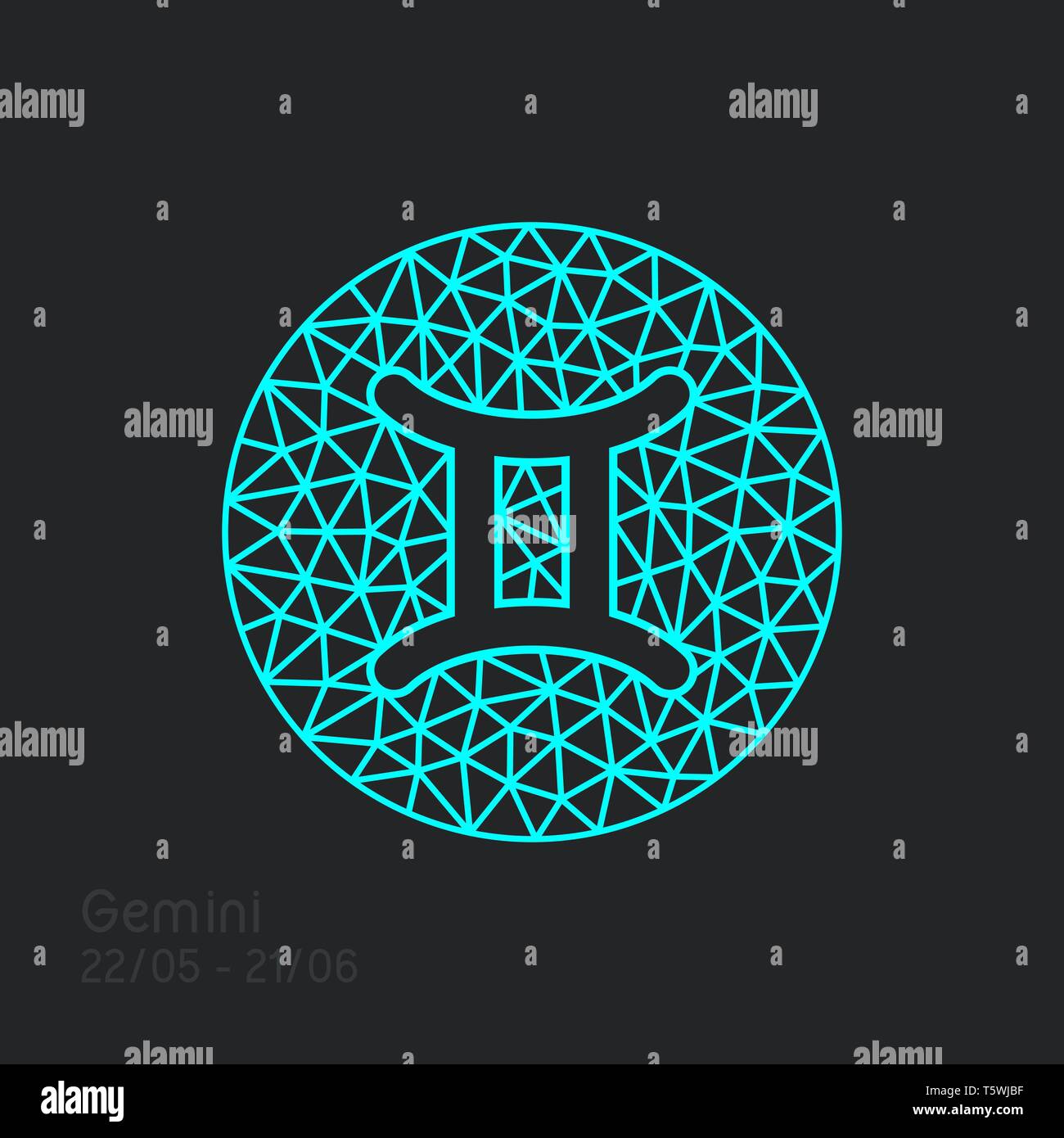 Gemini zodiac sign in circular frame, vector Illustration. Contour icon ...