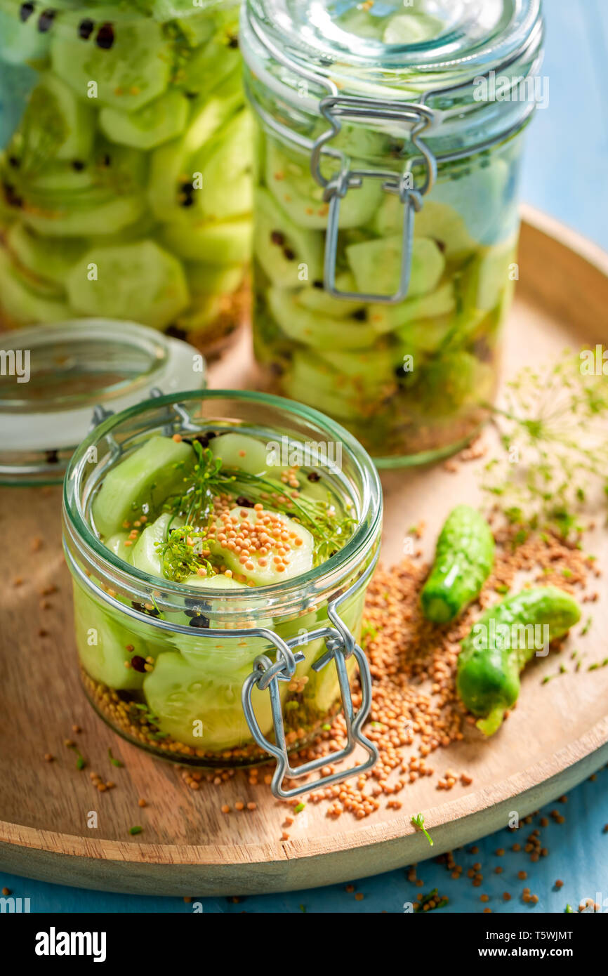 Closeup of natural and healthy canned cucumber in the jar Stock Photo ...