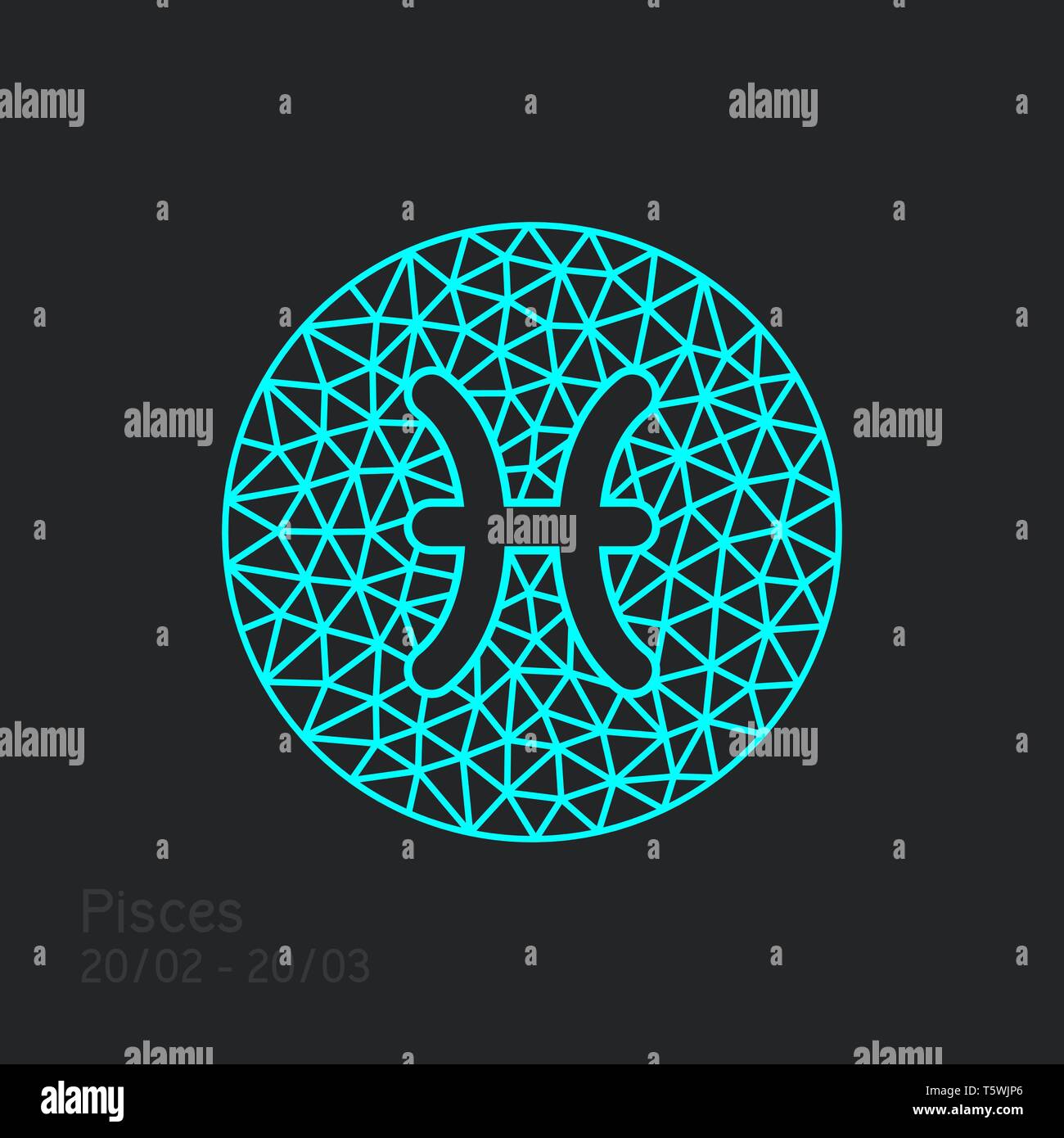 Pisces zodiac sign in circular frame, vector Illustration. Contour icon ...