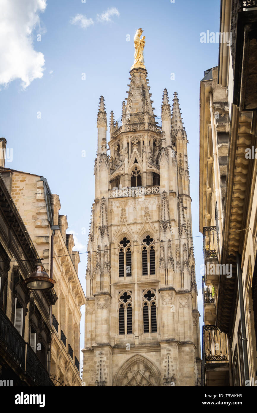 Close up on the Tower Pey Berland isolated in a blue spring sky from ...