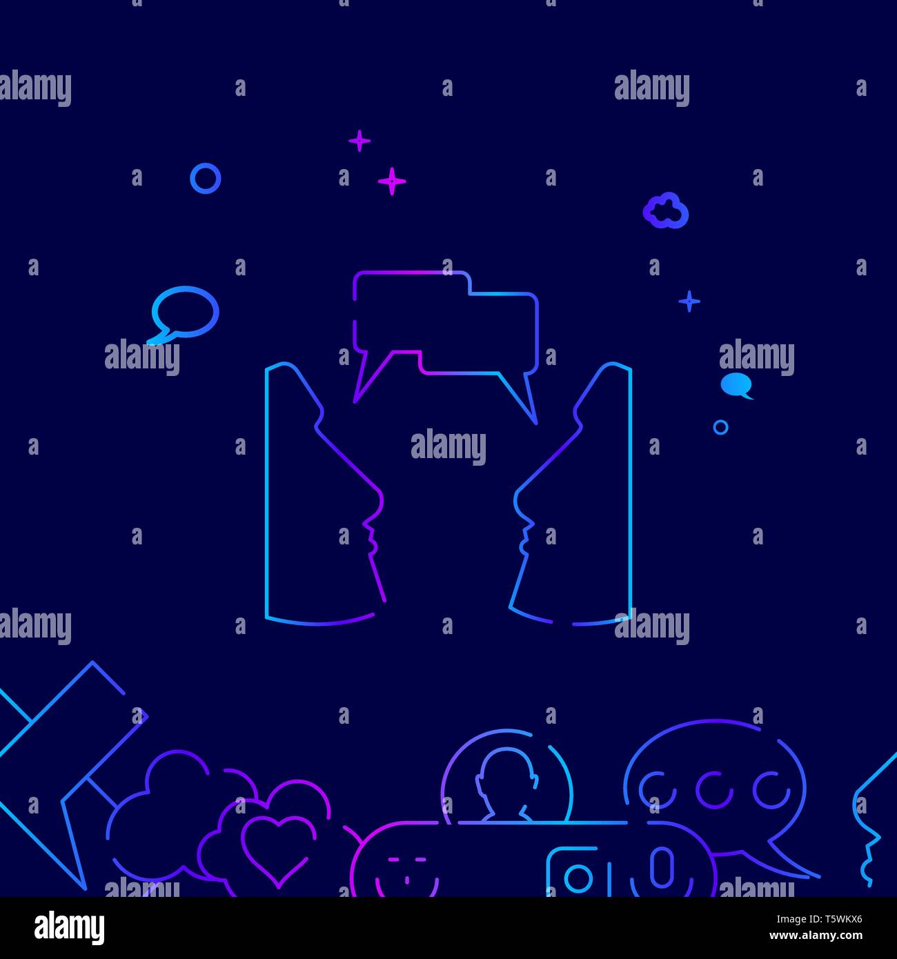 Face to Face Talk Vector Line Illustration. Dialogue, Chat Gradient ...