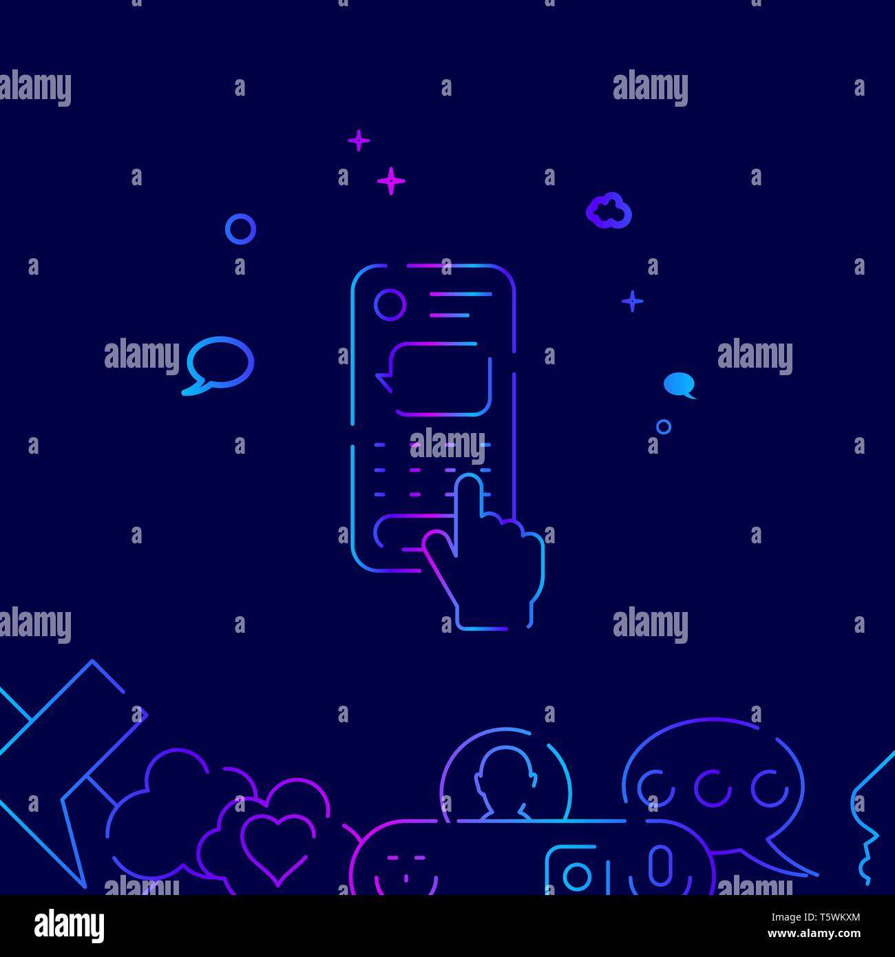 Finger Typing a Text Message on Smartphone Vector Line Illustration ...