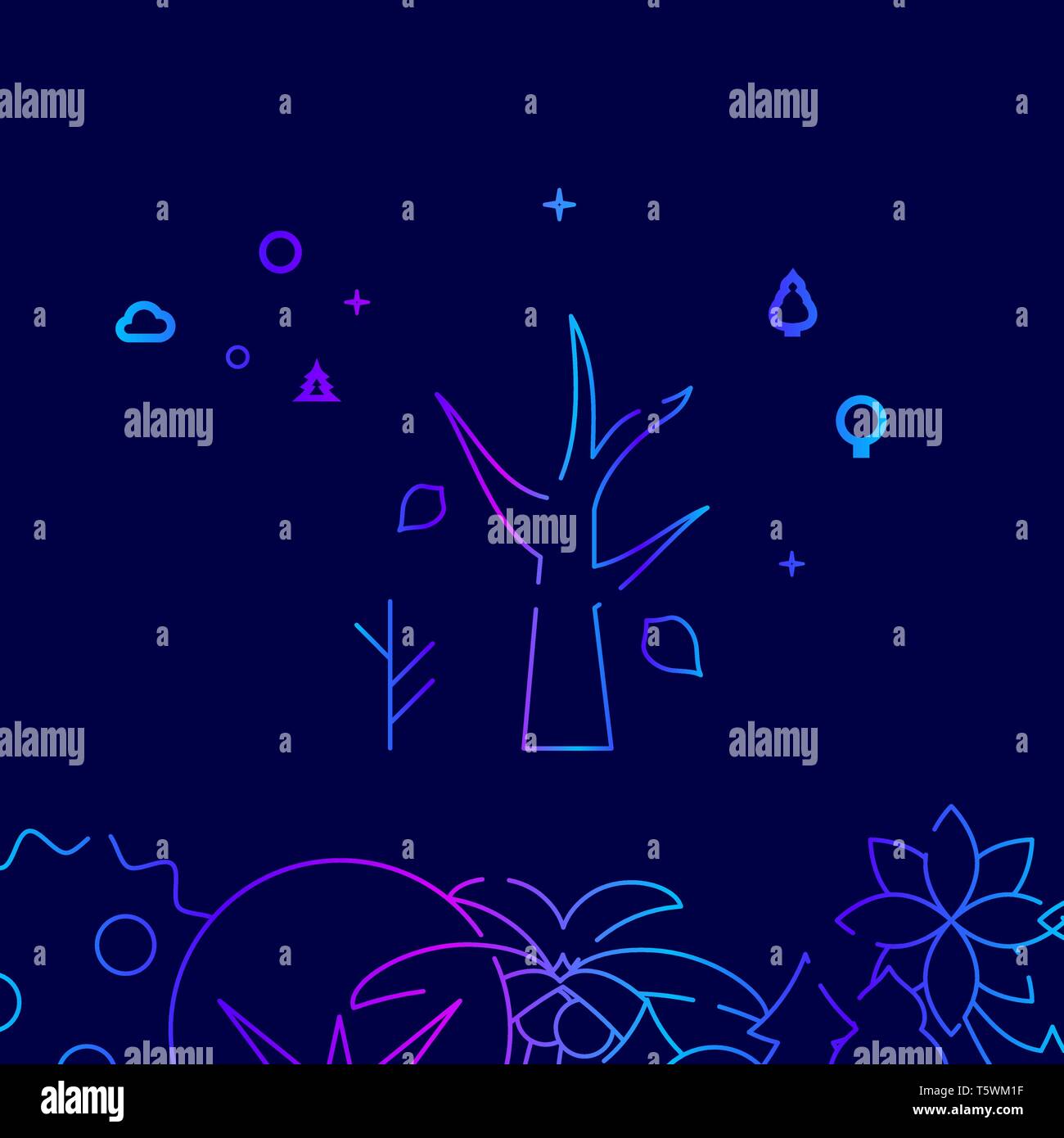 Dry Tree with Fallen Leaves, Autumn Vector Line Illustration. Wild Tree ...