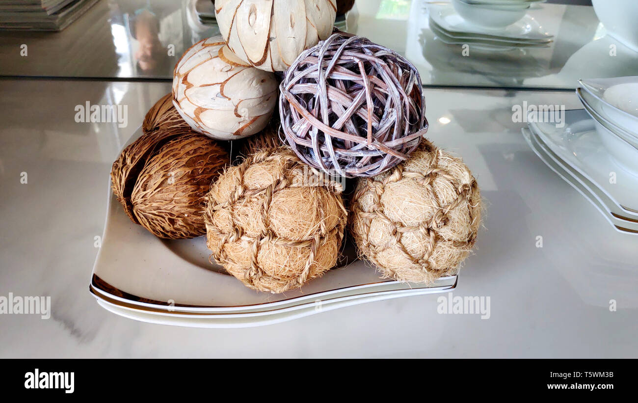 Five ball of yarns from thread and coconut decoration household on ...