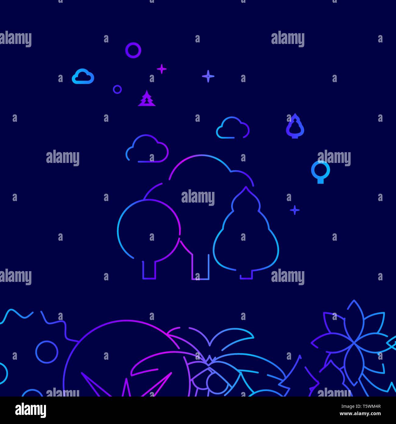 Deciduous Forest Vector Line Illustration. Wild Tree Gradient Icon ...